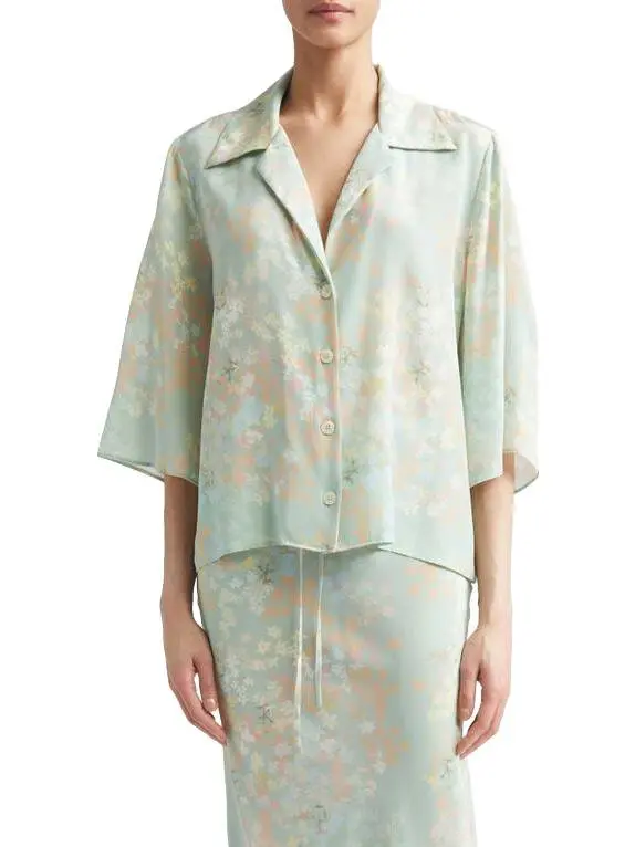 Bernadette Petit Beurre Jasmine On Mint Print Silk Camp Shirt - Jasmine/mint