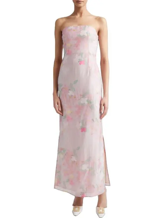 Bernadette Elora Clematis Print Strapless Maxi Dress - Clematis Montana - Pink