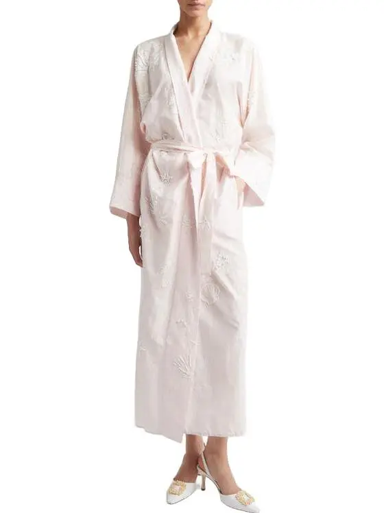Bernadette Embroidered Long Sleeve Cotton & Silk Wrap Dress - Ivory Shell Broderie