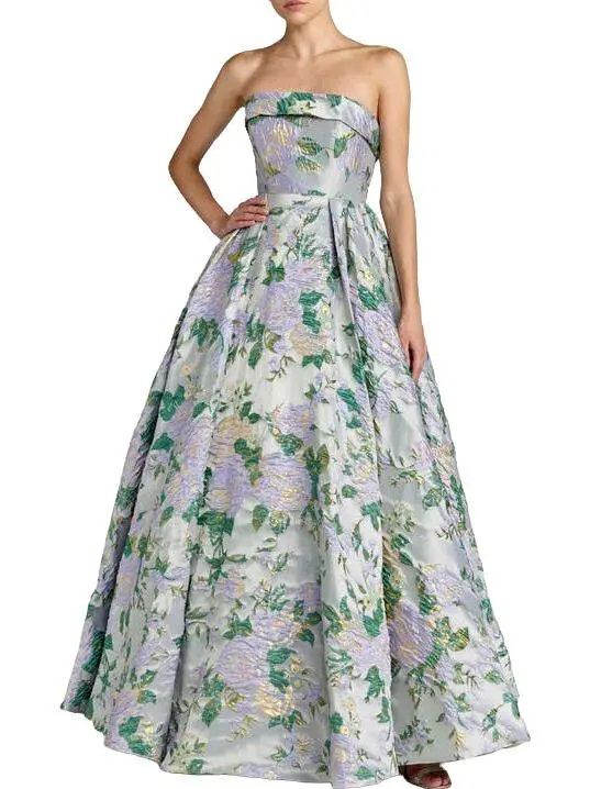 Mac Duggal Floral Brocade Strapless Ballgown - Lilac Multi