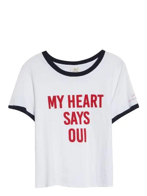 Cinq À Sept My Heart Says Oui" Shrunken Cotton Graphic T-shirt - White Multi