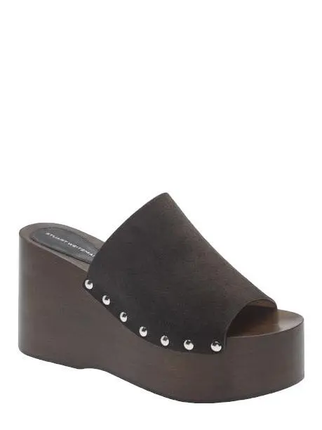 STUART WEITZMAN Studded Wedge Platform Slide Sandal - Shadow