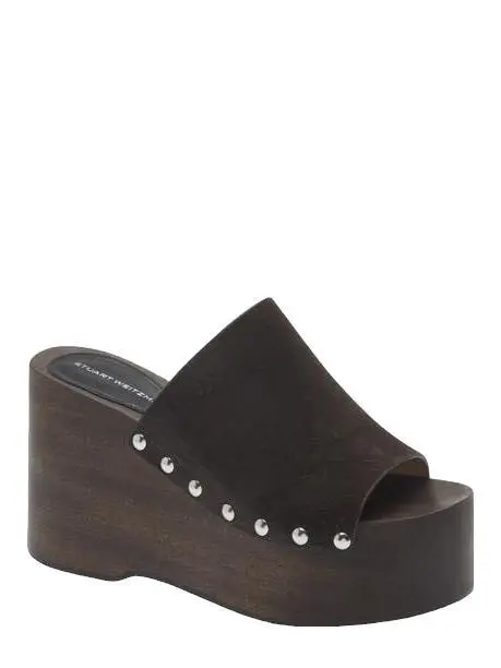 STUART WEITZMAN Studded Wedge Platform Slide Sandals - Shadow