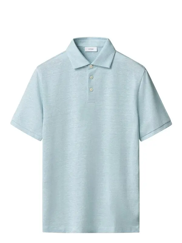 Eton Linen & Cotton Fine Knit Polo - Light Blue