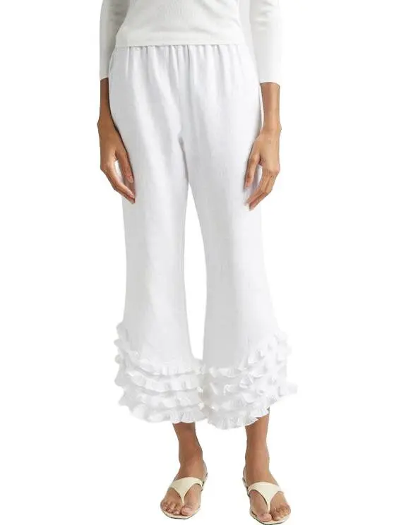 Posse Florence Ruffle Detail Crop Linen Pants - Ivory