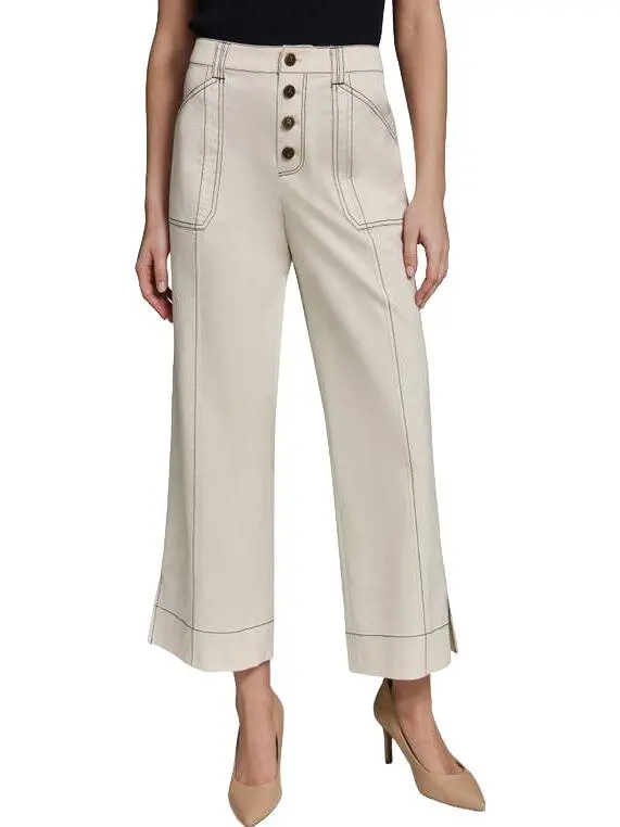 Karl Lagerfeld Paris Straight Leg Crop Pants With Sailor Buttons - Bisque Multi