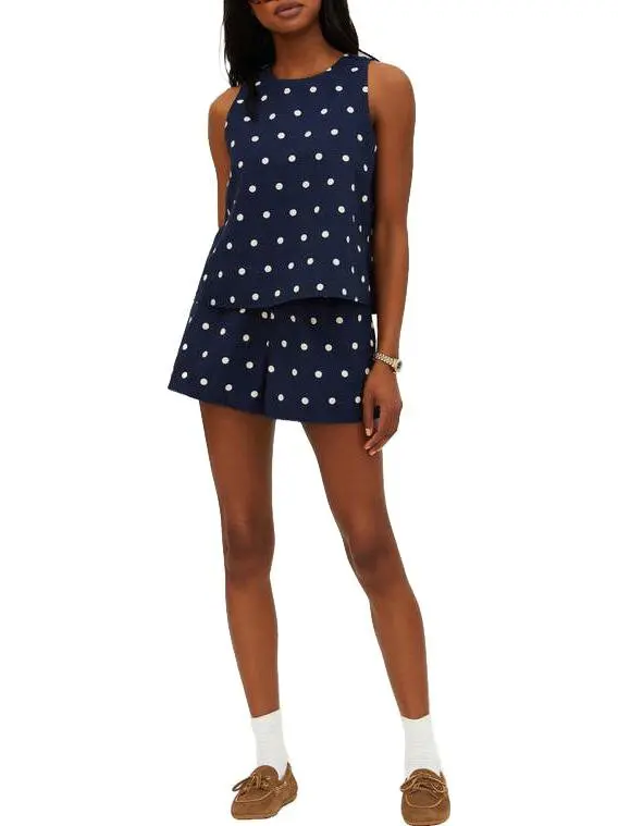 Beach Riot Polka Dot Cotton Linen Cover-up Shorts - Navy Polka Dot