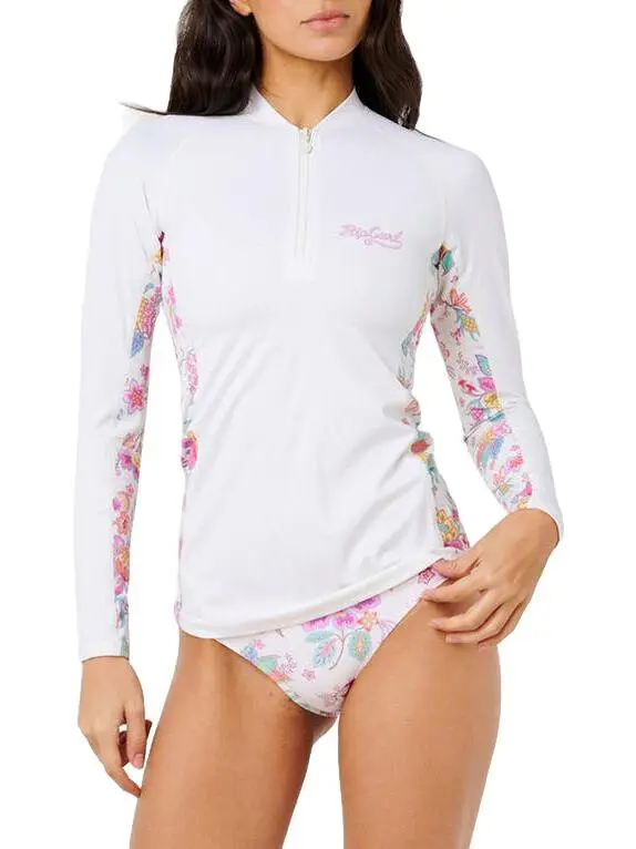 Rip Curl Half Moon Bay Long Sleeve Quarter Zip Rashguard - Bone