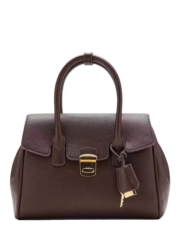 Mango Medium Faux Leather Flap Satchel - Chocolate