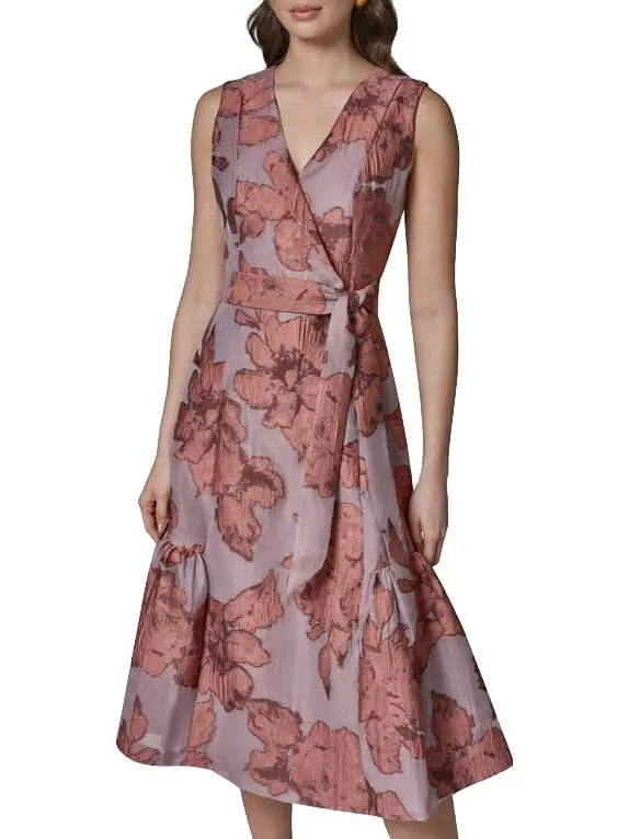 Donna Karan New York Floral Wrap Midi Dress - Desert Clay