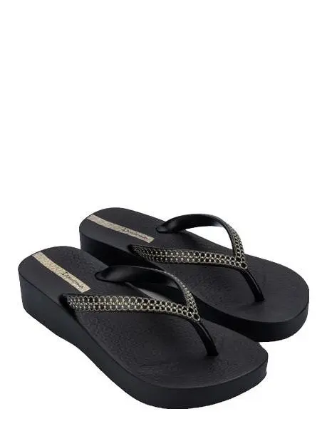 Ipanema Mesh Xi Platform Flip Flop - Black/black/gold