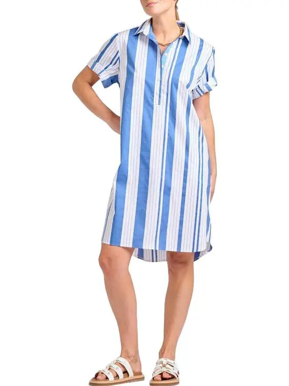 SHIRTY Stripe Popover Poplin Shirtdress - Azure Retro Stripe