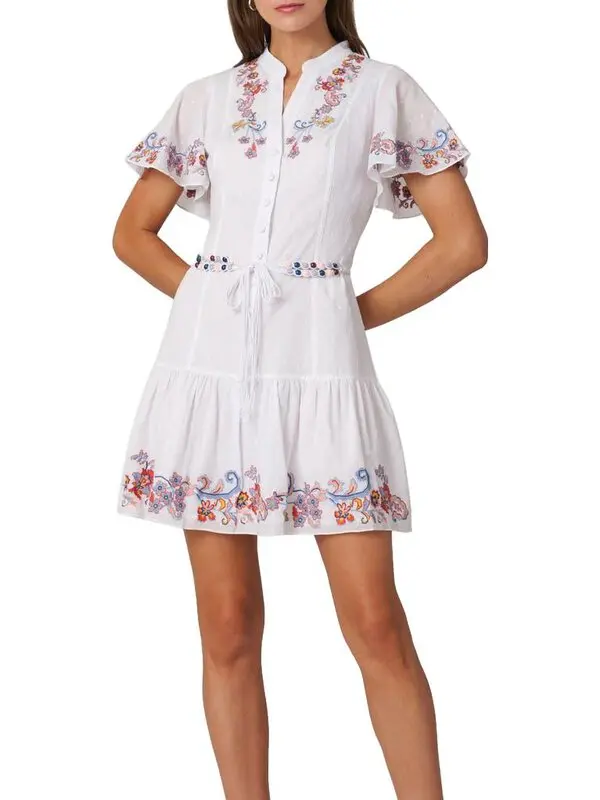 Shoshanna Embroidered Cotton Clip Mini Dress - Optic Multi