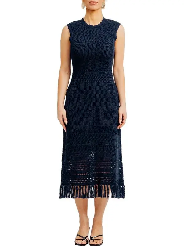 Torn By Ronny Kobo Colette Open Stitch Cotton & Cashmere Sweater Dress - Navy