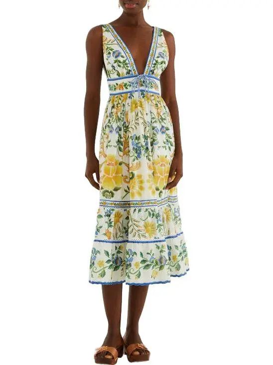 Farm Rio Tapestry Floral Print Midi Dress - Off-white