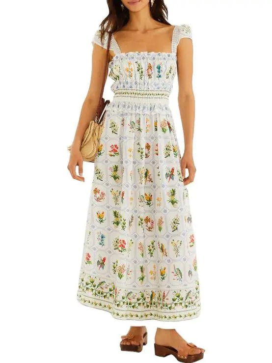 Farm Rio Tropical Porcelain Print Maxi Dress - Off-white