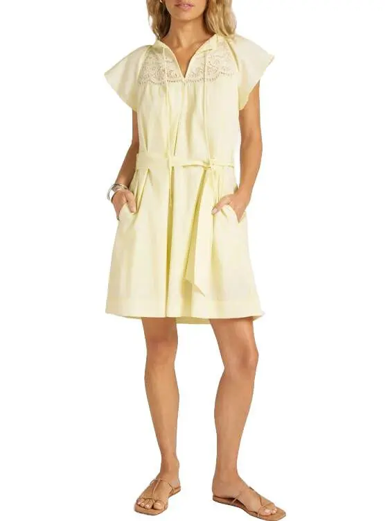 Matty M. Aurea Woven Shift Dress With Lace Yoke And Tie Detail - Lemondrop
