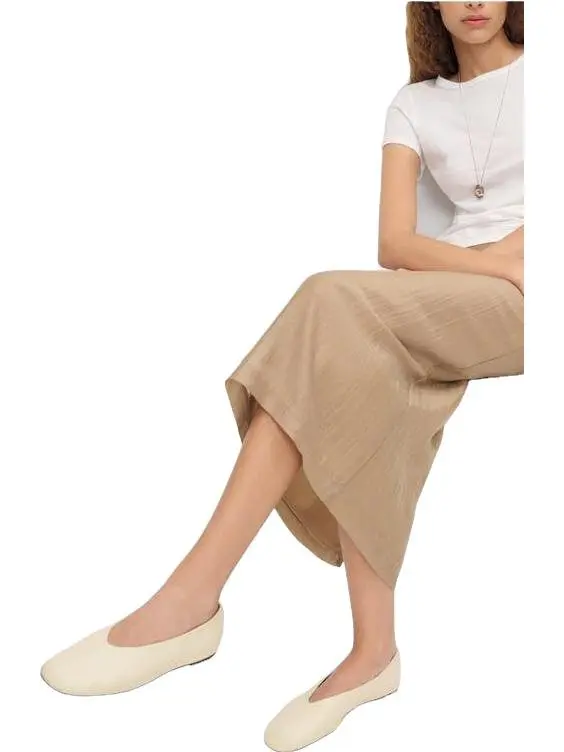 REFORMATION Blaine Leather Ballet Flats - Almond Leather