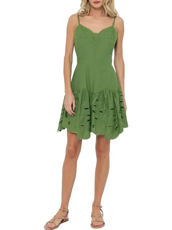 CIEBON Cathal Tiered Sleeveless Eyelet Cotton Dress - Green