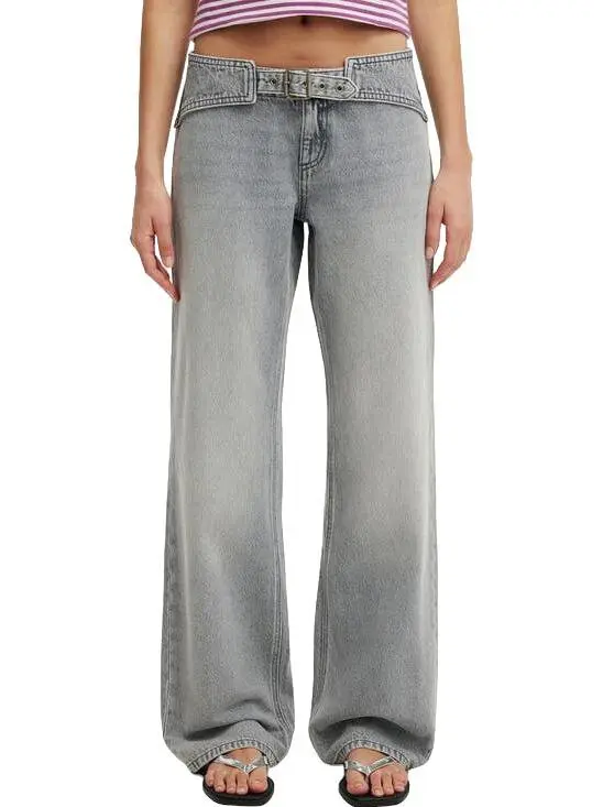 COTTON ON Belted Low Rise Straight Leg Jeans - Zodiac Grey Belt