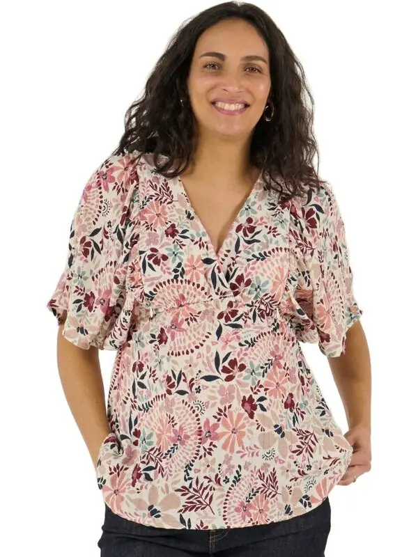 CACHE COEUR Bella Butterfly Sleeve Maternity & Nursing Blouse - Multicolor