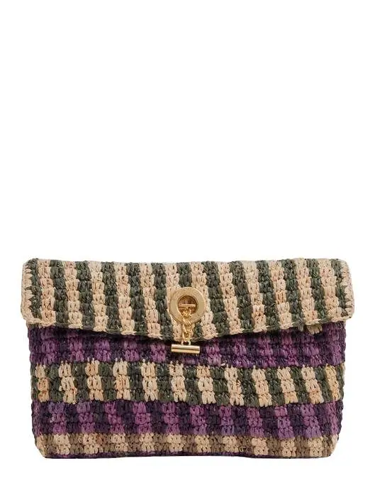 Veronica Beard Anchor Raffia Clutch - Purple Multi