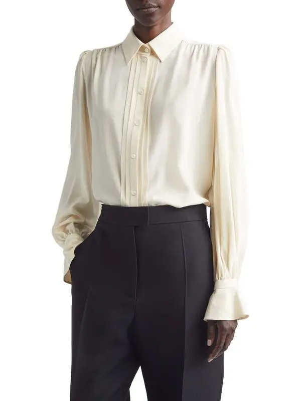 Valentino Garavani Silk Crepe Pintucked Shirt - Vanilla