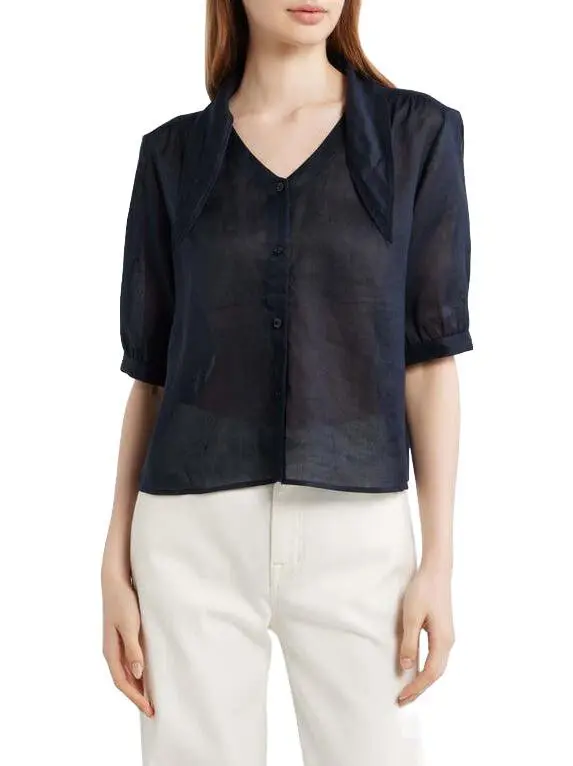 FRAME The Novelist Tie Neck Button-up Shirt - Navy