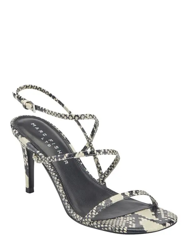 Marc Fisher Snakeskin Embossed Strappy High Heel Sandals - Black/white Multi