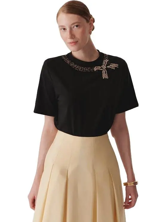 EXQUISE Leilani Embellished T-shirt - Black