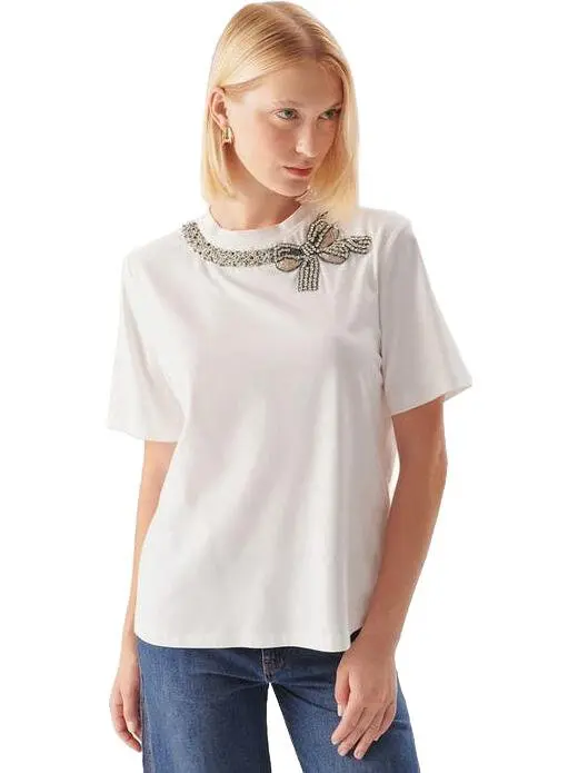 EXQUISE Leilani Embellished T-shirt - White