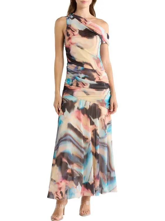 Steve Madden Abstract Print One-shoulder Maxi Dress - Desert Pink
