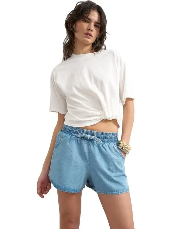 Topshop Denim Drawstring Running Shorts - Medium Blue