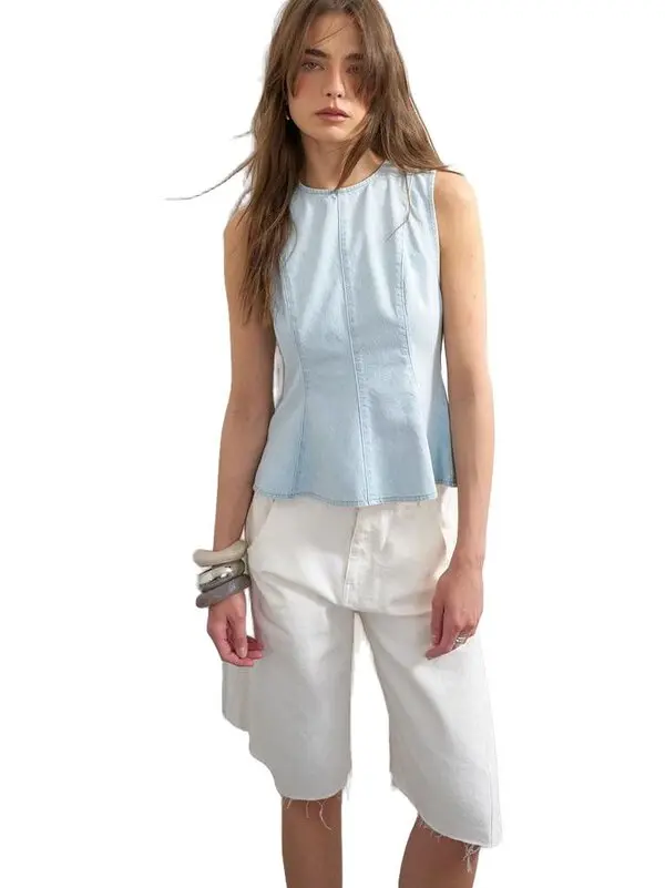 Topshop Sleeveless Seamed Denim Peplum Top - Light Blue