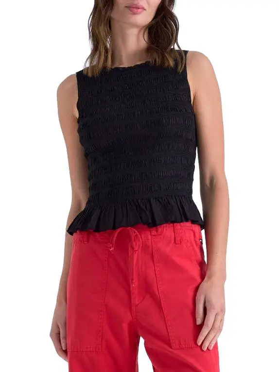 PISTOLA Phoebe Smocked Detail Sleeveless Top - Black