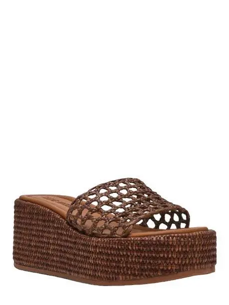 Steve Madden Brandy Platform Wedge Slide Sandal - Brown Raffia