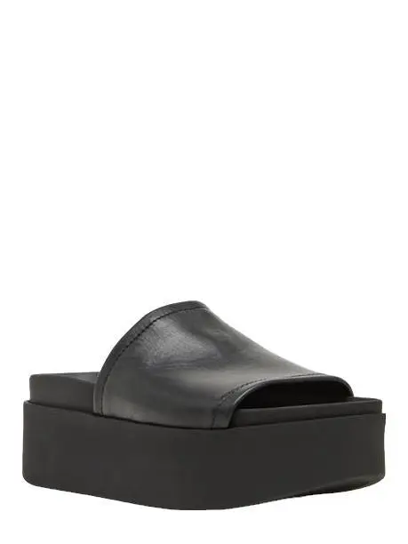 Steve Madden Arwen Platform Wedge Slide Sandal - Black Leather