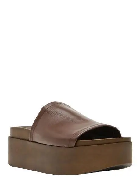 Steve Madden Arwen Platform Wedge Slide Sandal - Brown Leather