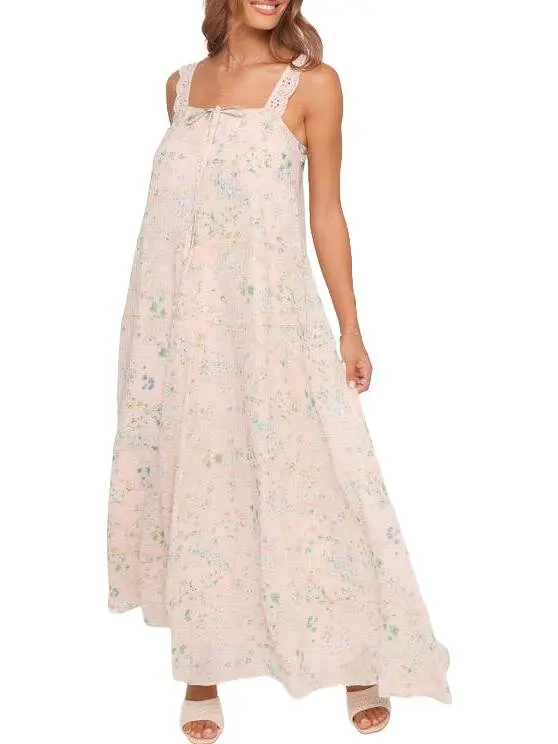 PETAL & PUP Caroline Eyelet Floral Maxi Sundress - Pastel Pink Floral