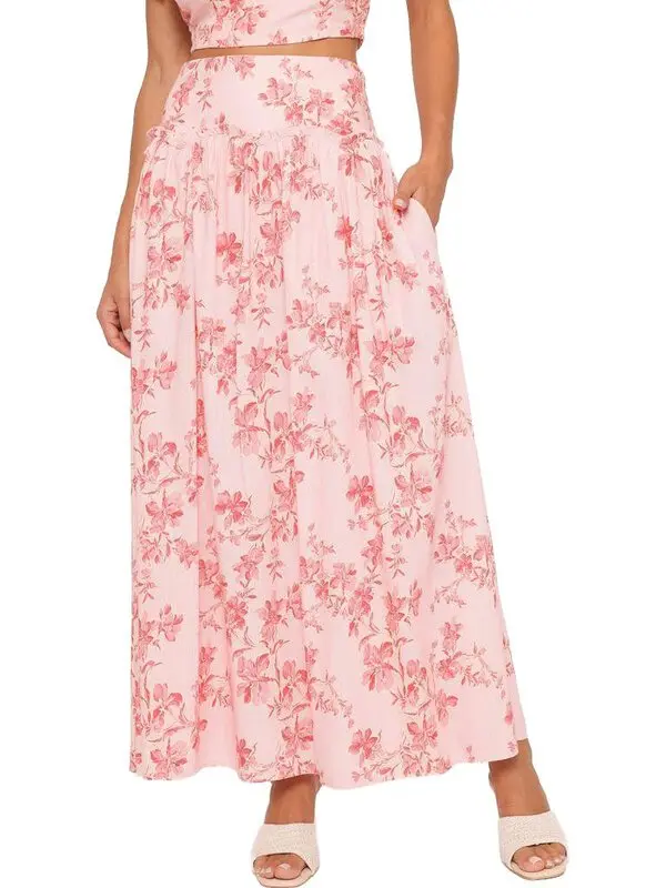 PETAL & PUP Floral Drop Waist Maxi Skirt - Rose Pink Floral