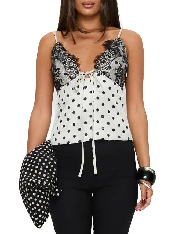 Princess Polly Jerelyn Lace Trim Camisole - White Polka
