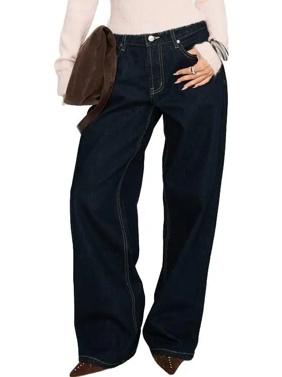 Princess Polly Serenitia Relaxed Jeans In Dark Wash - Dark Raw Wash