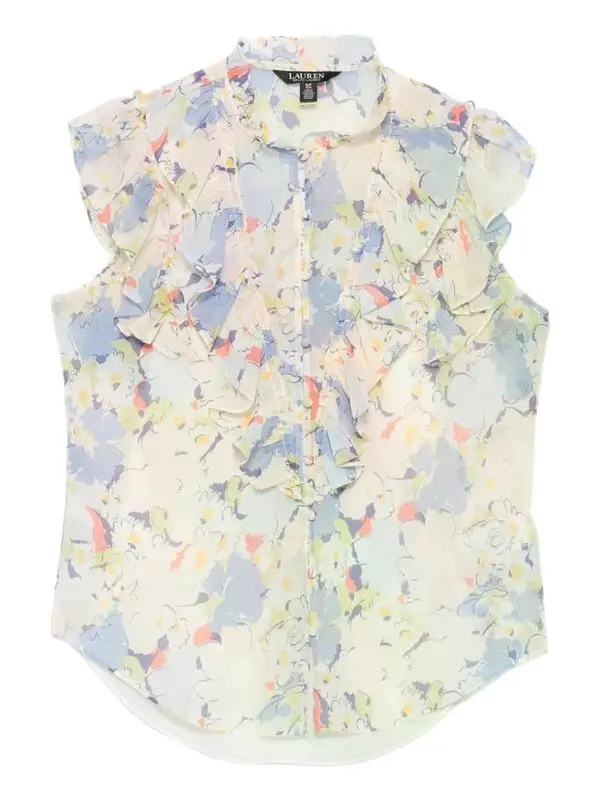 Ralph Lauren Floral Print Ruffled Blouse - Blue