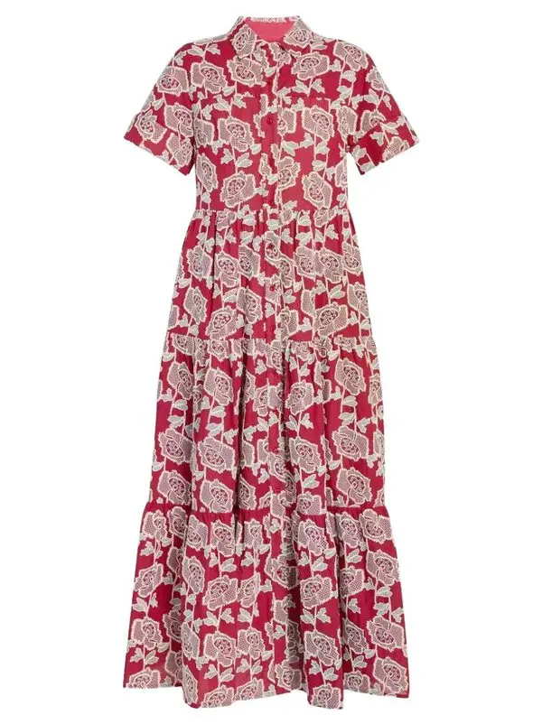 Erdem Floral Embroidered Midi Shirt Dress - Red