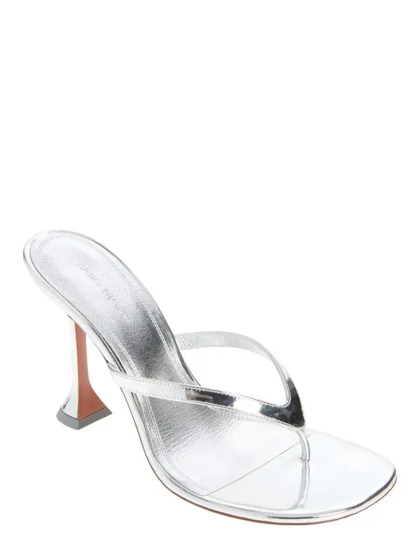 Amina Muaddi Juliette Metallic Leather Thong Sandals - Silver Mirror