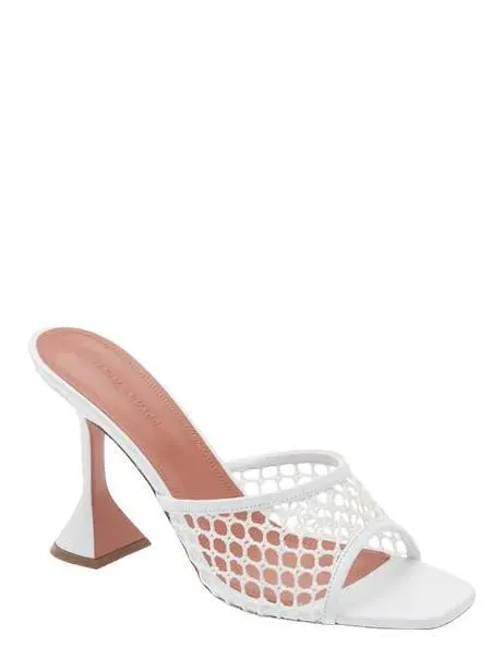 Amina Muaddi Lupita Net Slide Sandal - White Net White Nappa