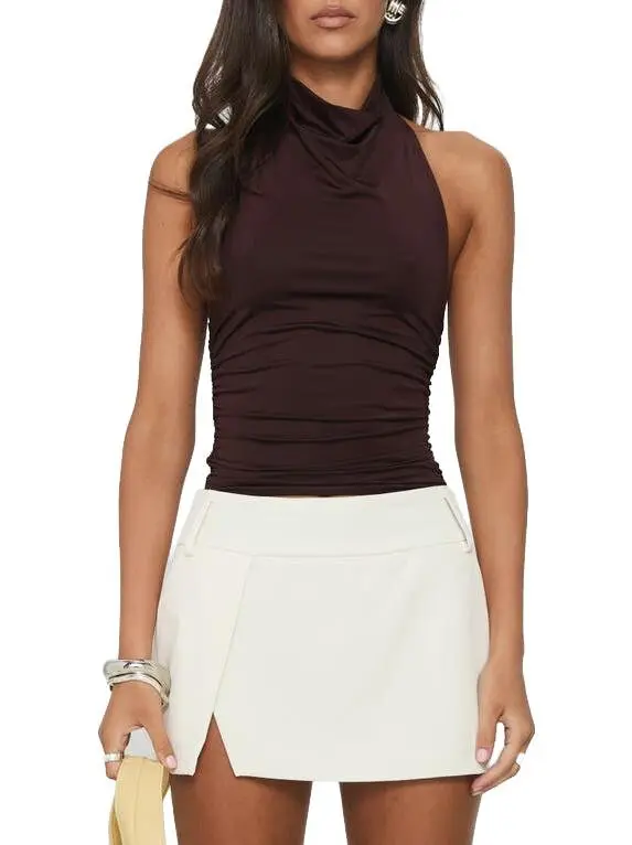 Princess Polly Halterneck Ruched Top - Chocolate