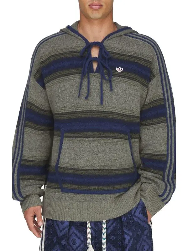 ADIDAS ORIGINALS X Clot Baja Stripe Oversized Hooded Sweater - Trace Khaki/tech Indigo