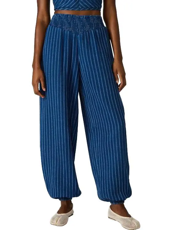 Steve Madden Tillie Stripe Cotton & Linen Balloon Pants - Mixed Indigo