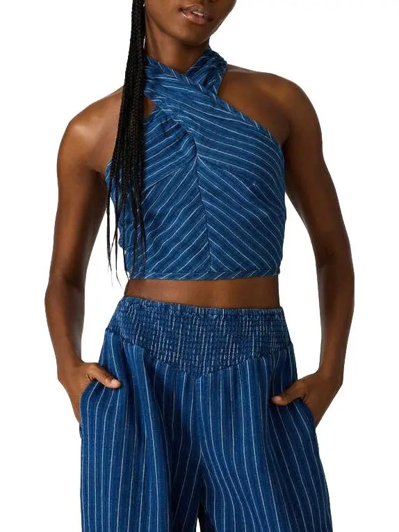 Steve Madden Winnie Striped Cotton & Linen Crop Top - Mixed Indigo